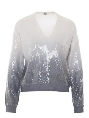 Liu Jo Sequin V-neck Knitted Sweater - Gray Gradient