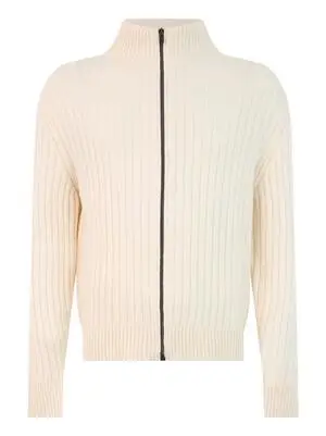 Herno Ribbed Zip-up Knit Top With High Neck - White