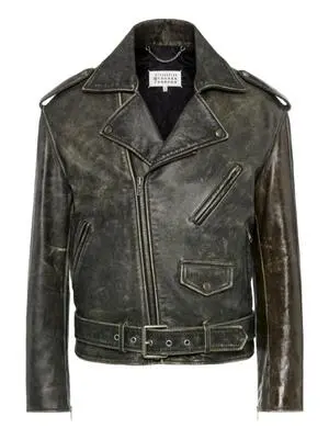 MAISON MARGIELA Distressed Leather Biker Jacket - Black