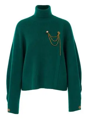 Liu Jo High Neck Knitted Sweater With Chain Detail - Green