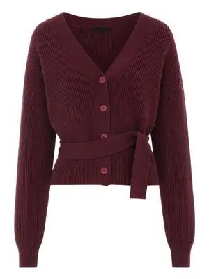 DONDUP V-neck Knitted Cardigan With Tie-waist - Red