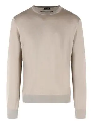 Zegna Zegna Crew Neck Long Sleeve Knit Top Beige