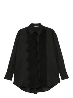 Ermanno Scervino Lace-embroidered Linen Shirt - Black