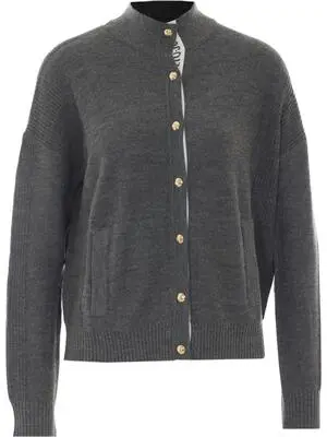 Liu Jo High Neck Cardigan With Logo Detail - Dark Gray