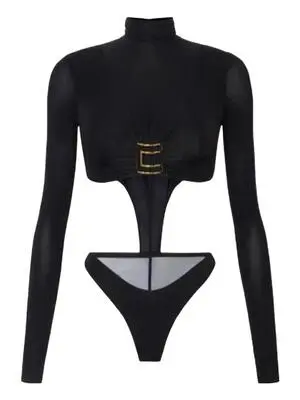 Elisabetta Franchi Bodysuit In Jersey With Jewel Logo - Black