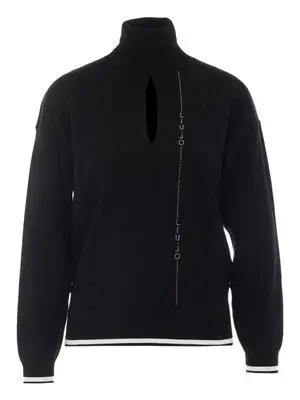 Liu Jo Cut-out High Neck Knitted Sweater With Rhinestone Logo - Black