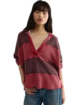 Free People Rainn Thermal V-neck Knit Top - Pink Combo