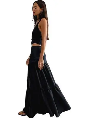 Free People Juliette Satin Maxi Skirt - Black