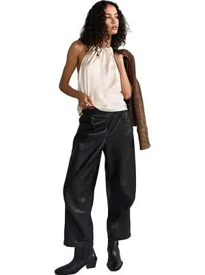 Free People Vegan Leather Pull-on Pants - Black