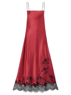 Carine Gilson Lace-trimmed Silk-satin Maxi Dress - Red