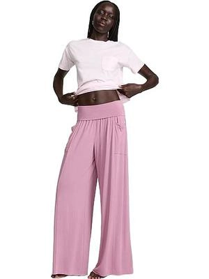 Pink 24/7 Lounge Modal Foldover Wide-leg Pants - Purple