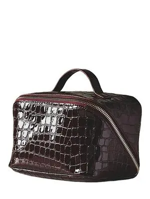 Anthropologie Top Handle Croc Cosmetic Bag - Dark Brown