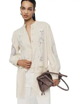Farm Rio 100% Linen Richelieu Buttondown Shirt - Sand