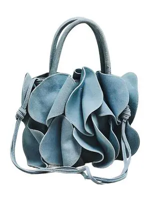 Farm Rio Suede Flower Handbag - Ice Blue