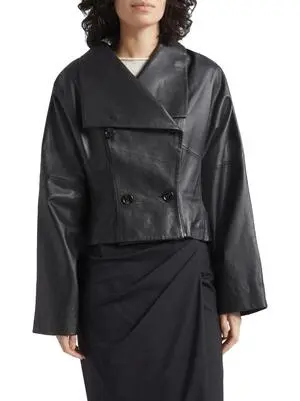 Marella Leather Double Breasted Jacket - Black