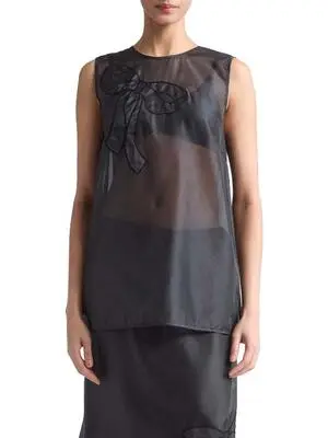 Cecilie Bahnsen Alba Silk Blend Organza Top With Bow Appliqu - Black