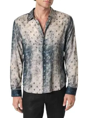 John Varvatos Ross Fleur De Lis Print Button-up Shirt - Almond