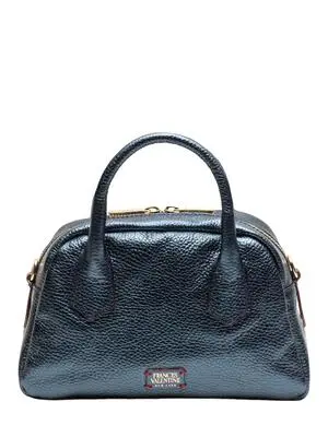 FRANCES VALENTINE Mini Metallic Leather Bowler Bag - Navy