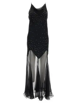 Rabanne Long Dress With Rhinestones - Black