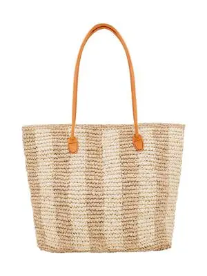 OHSUN Woven Raffia Two-toned Stripe Tote - White