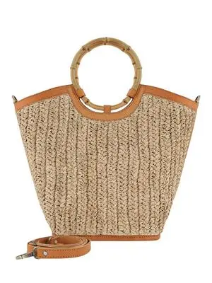 OHSUN Raffia And Leather Tote Bag With Hoop Handle And Crossbody Strap - Brown