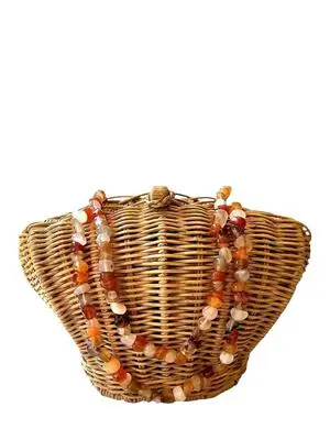 OHSUN Neutrals / Nori Wicker & Glass Bead Bag Amber - Brown
