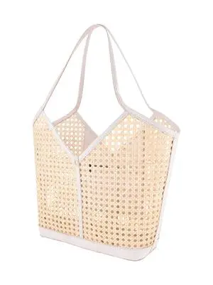 OHSUN Sophie Rattan And Leather Tote - White
