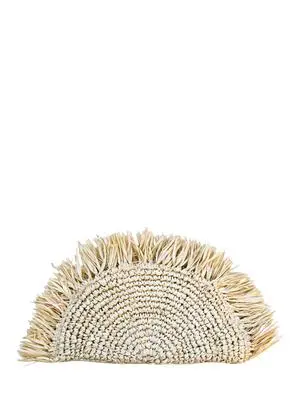 OHSUN Neutrals Matilde Raffia Fringe Clutch Vanilla - Yellow