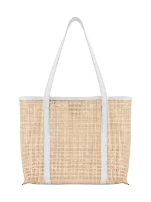 OHSUN Audrey Mesh Rattan & Leather Tote - White
