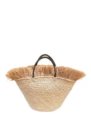 OHSUN Neutrals Nina Straw Fringe Basket - Black