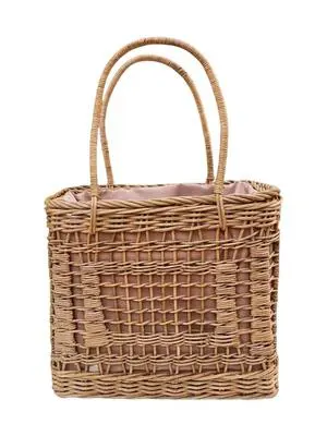 OHSUN Neutrals Mirren Wicker & Glass Bead Bucket Chocolate - Brown