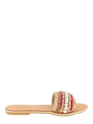 OHSUN Neutrals/ Dolce Raffia & Leather Slides - Pink