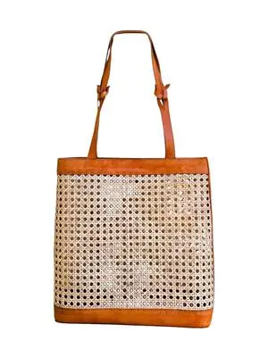 OHSUN Neutrals / Manuela Rattan And Leather Shoulder Bag Toffee - Brown