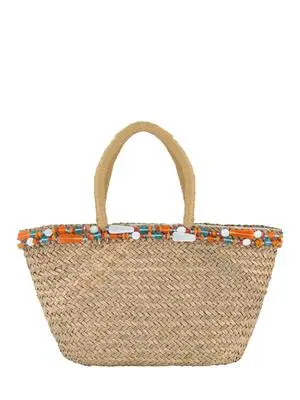 OHSUN Romy Straw And Glass Bead Basket - Orange