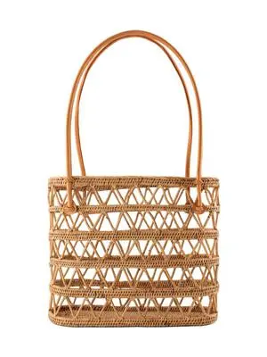 OHSUN Marie Rattan & Leather Tote - Brown
