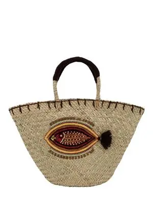 OHSUN Neutrals / Brown Dory Straw Embroidered Beach Bag - Mocha