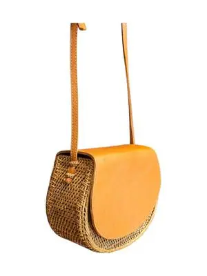 OHSUN Philippa Rattan & Leather Crossbody Bag - Brown