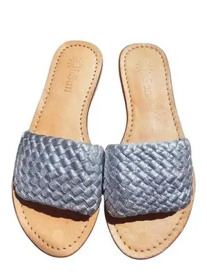 OHSUN Paloma Woven Leather Slides - Silver