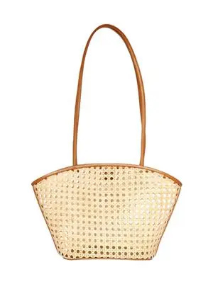 OHSUN Neutrals / Ollie Rattan & Leather Shoulder Bag - Brown