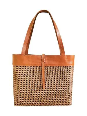 OHSUN Beckett Rattan And Leather Tote - Brown