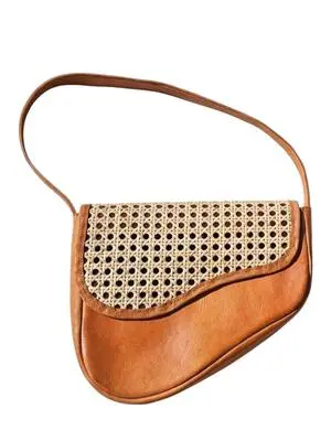 OHSUN Neutrals Juliet Leather & Rattan Handbag - Brown