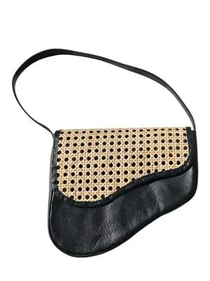 OHSUN Neutrals Juliet Leather & Rattan Handbag - Black
