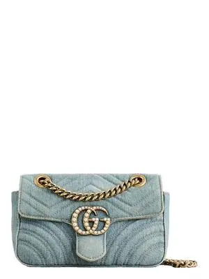 Shopbop Gucci Denim Matelasse Marmont Flap Bag - Blue