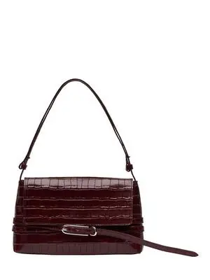 LIFFNER Belted Shoulder Bag In Croc Effect Leather - Red