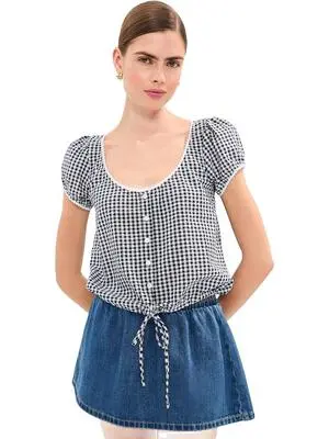 LE BOP Babydoll Blouse - Black Gingham
