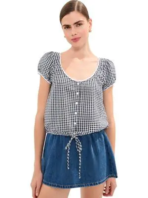 LE BOP Gingham Check Babydoll Blouse - Black Gingham