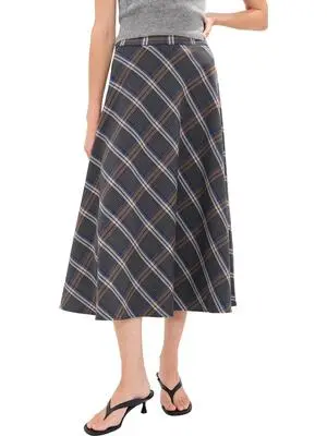 LE BOP Myrtle Circle Midi Skirt - Charcoal/blue Plaid