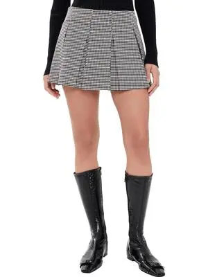 Alice + Olivia Emilie Pleated Mini Skirt In Houndstooth - Black/multi