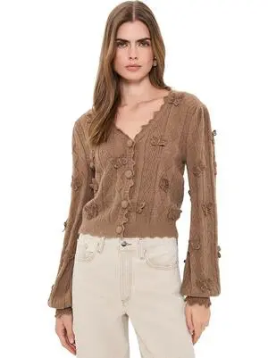 Farm Rio Richilieu Butterflies Artisanal Knit Cardigan - Sand