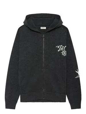 Zadig&Voltaire Camillo Zip-up Wool Cashmere Cardigan With Hood - Charcoal